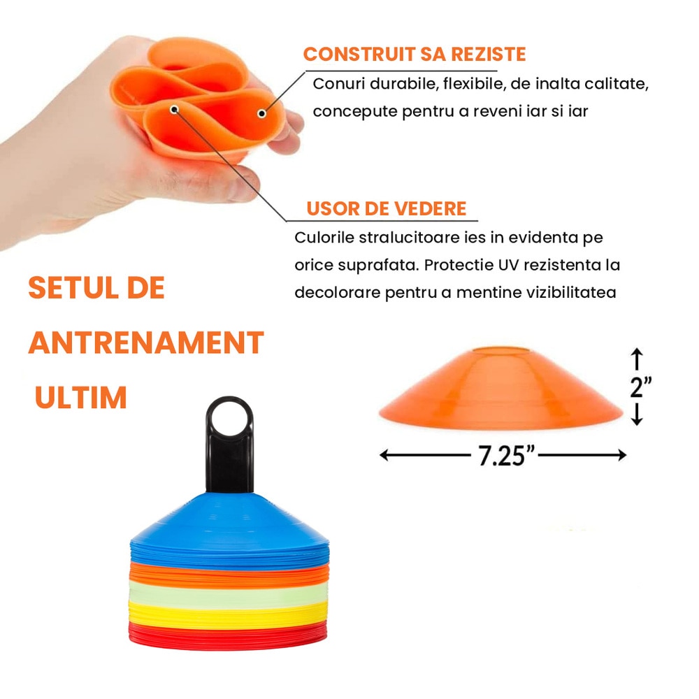Set 50 jaloane tip con, sundiguer, pentru antrenamente sportive, PVC ...