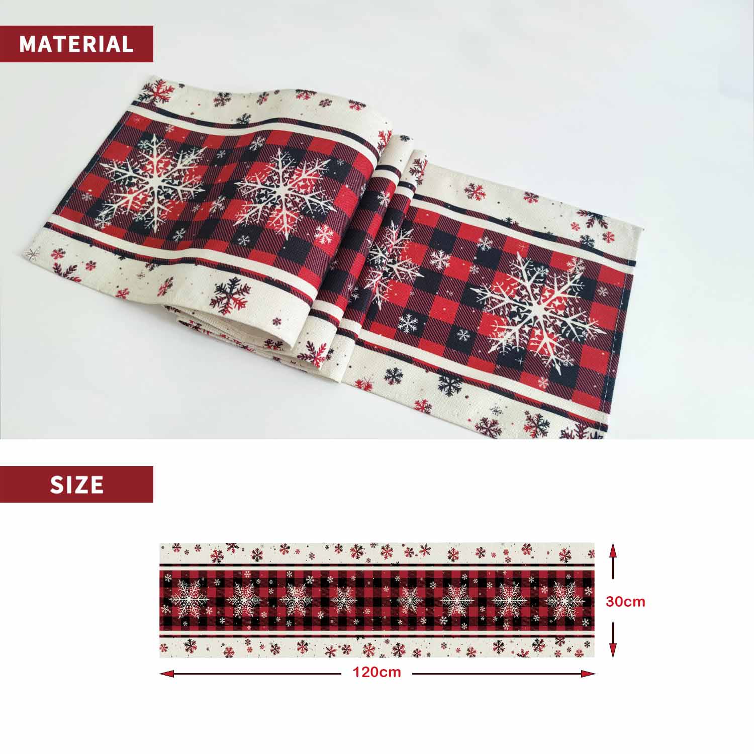 Fata de masa de Craciun, Koungiam, in, 120x33cm, Rosu, model de fulgi ...