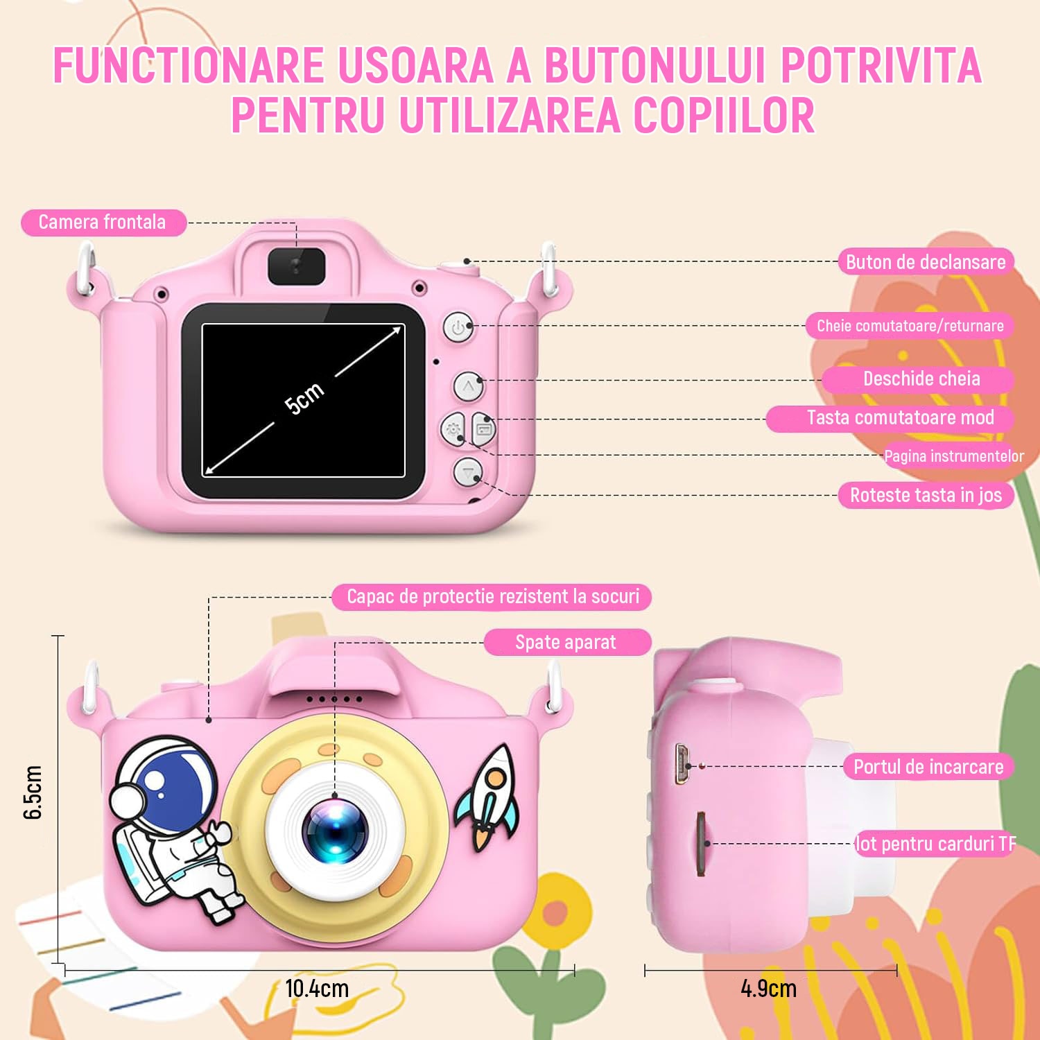 Camera foto digitala pentru copii, 5 jocuri si 6 filtre, 1920 x 1080P ...