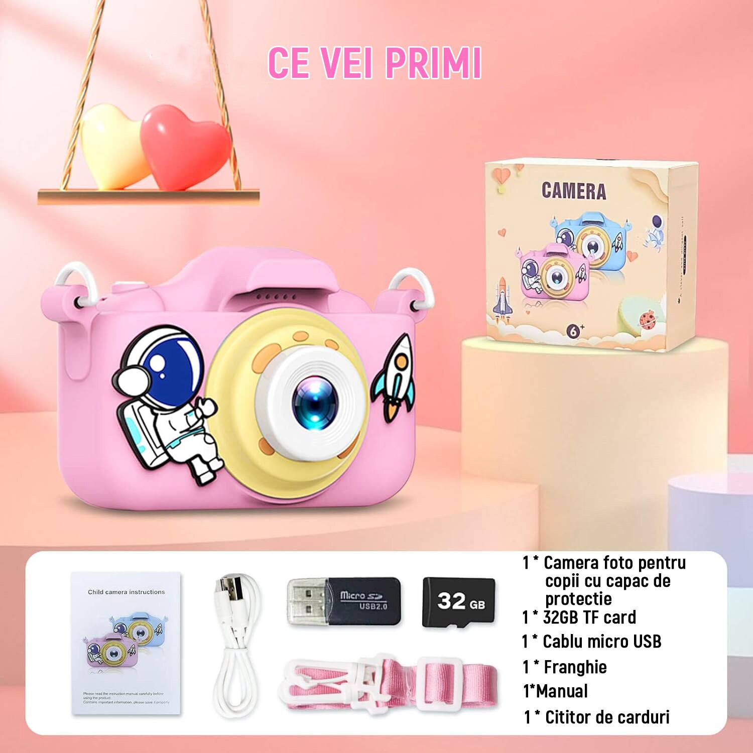 Camera foto digitala pentru copii, 5 jocuri si 6 filtre, 1920 x 1080P ...