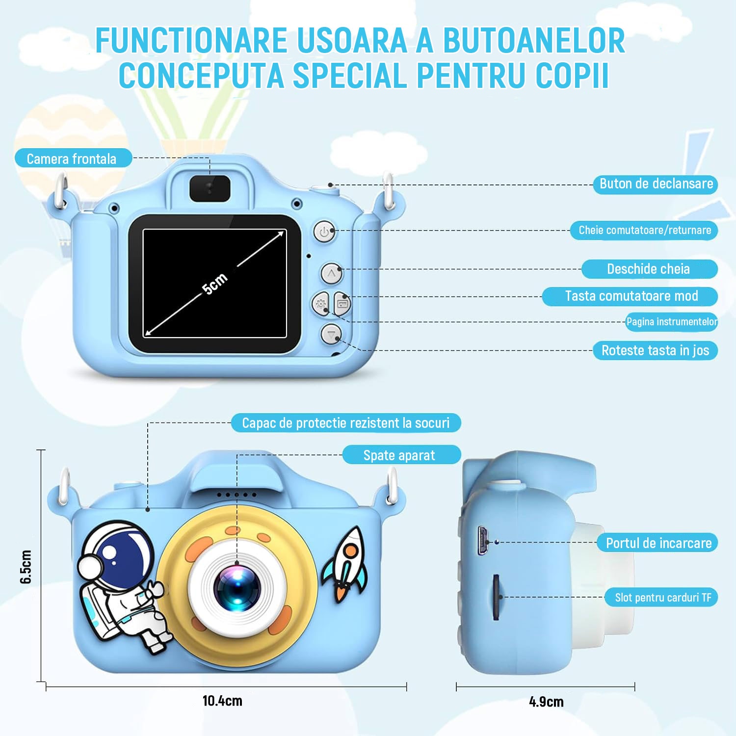 Camera foto digitala pentru copii, 5 jocuri si 6 filtre, 1920 x 1080P ...