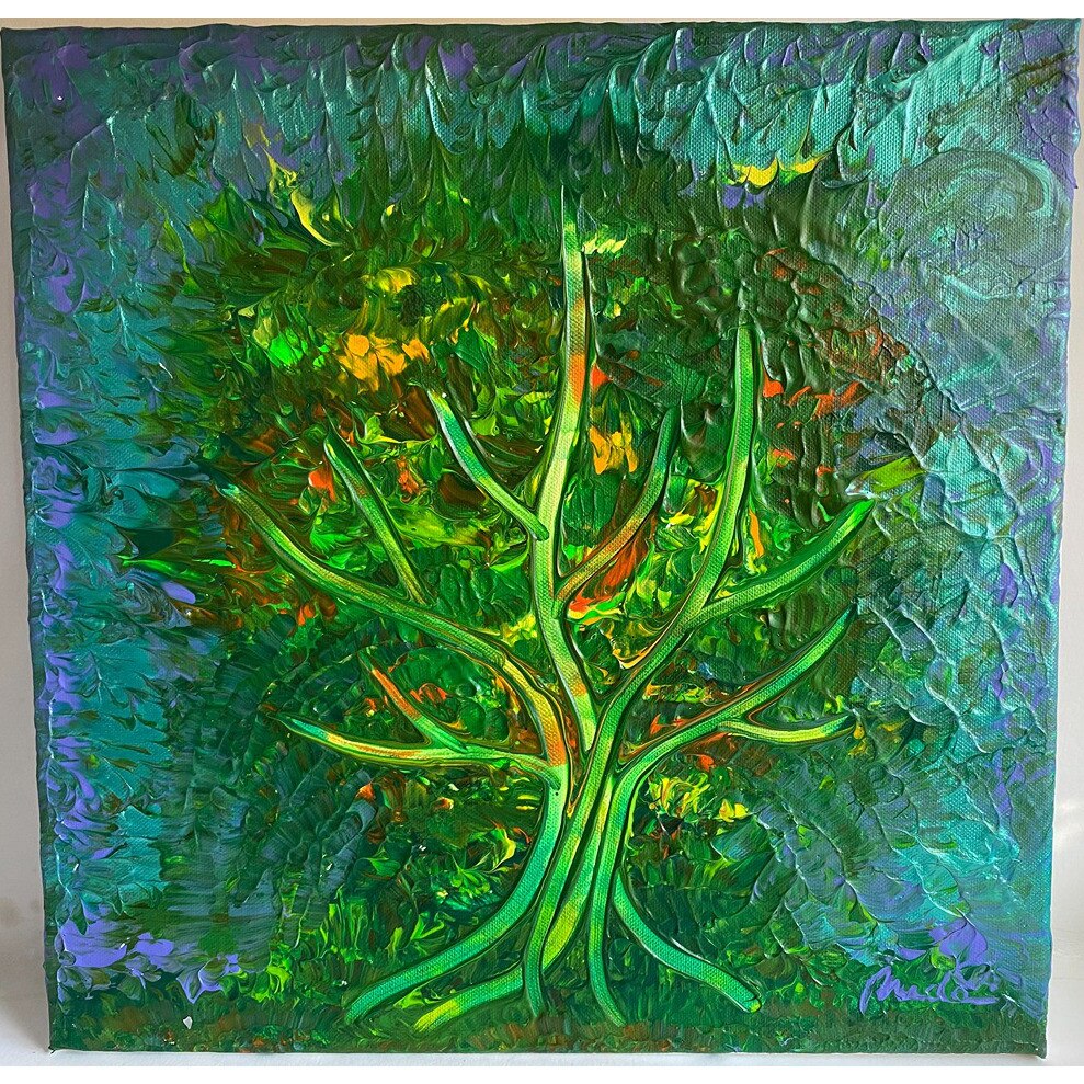 Tablou pictat manual, copac, 40x40 - eMAG.ro