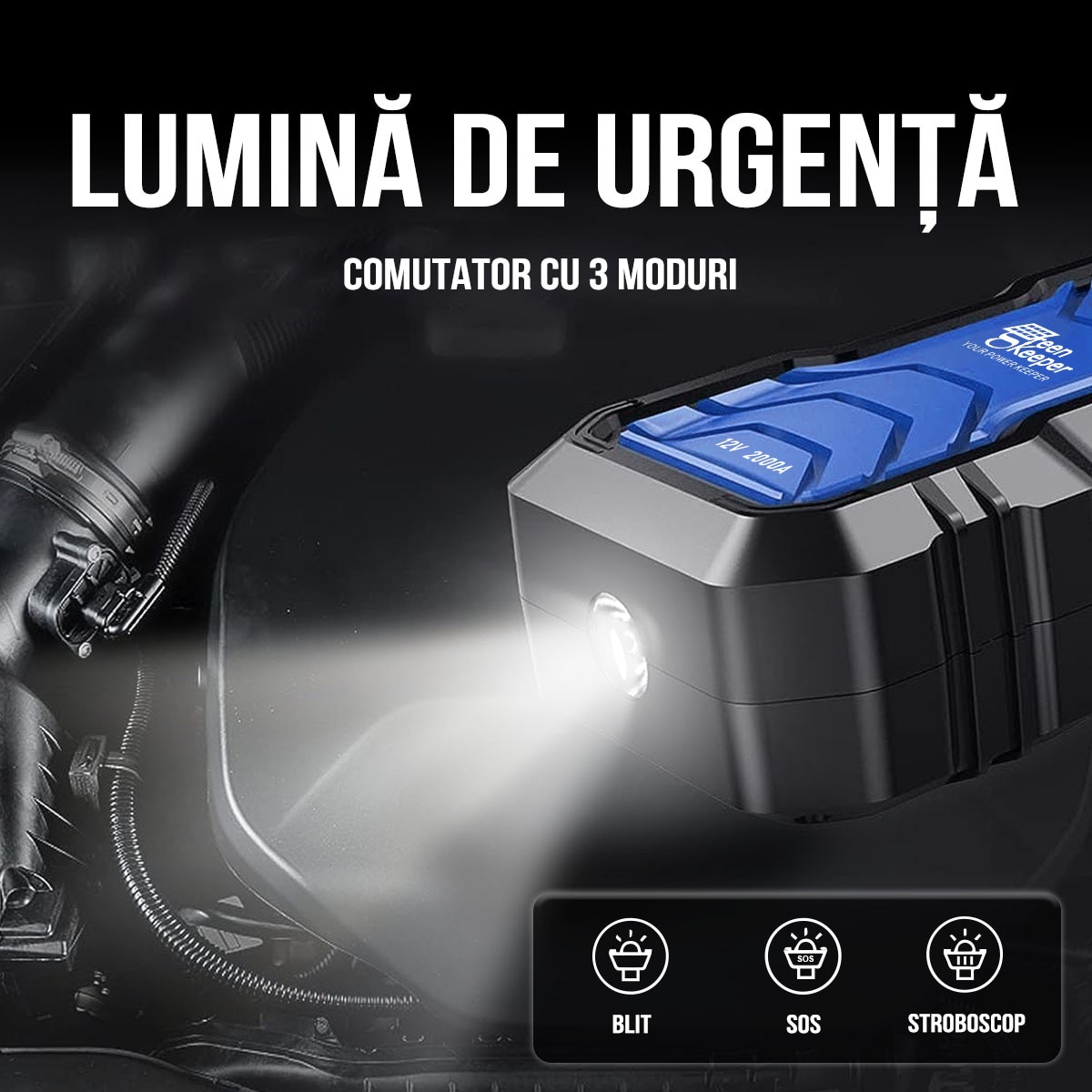 Starter Auto Portabil, Redresor Auto 2000A, 16000mah de 12V, 7L pe ...