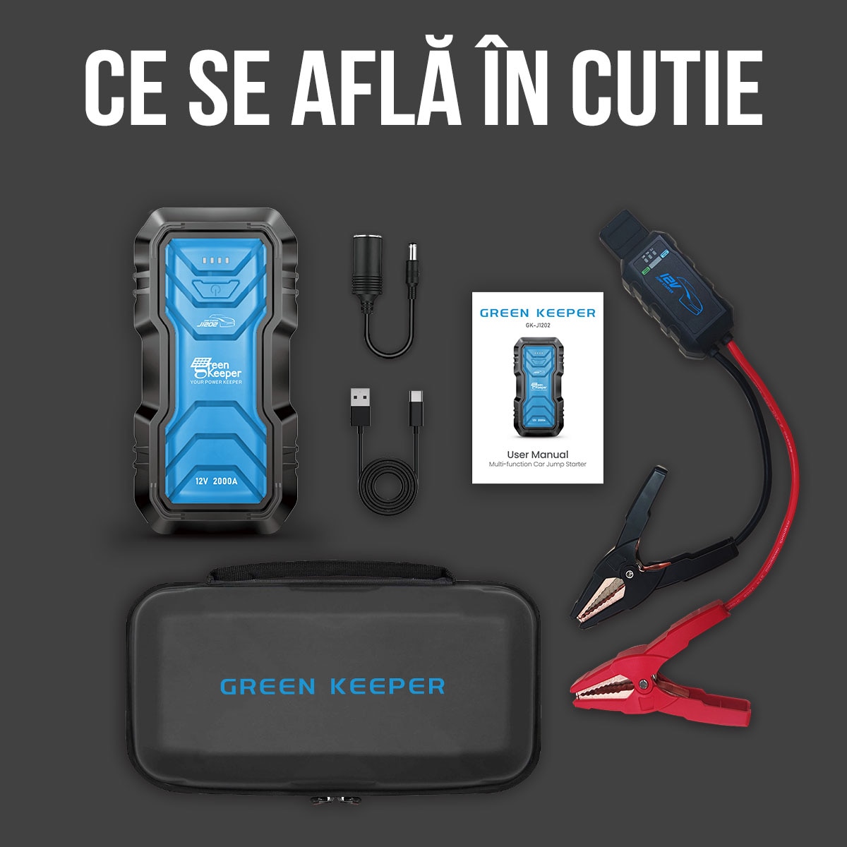 Starter Auto Portabil, Redresor Auto 2000A, 16000mah de 12V, 7L pe ...