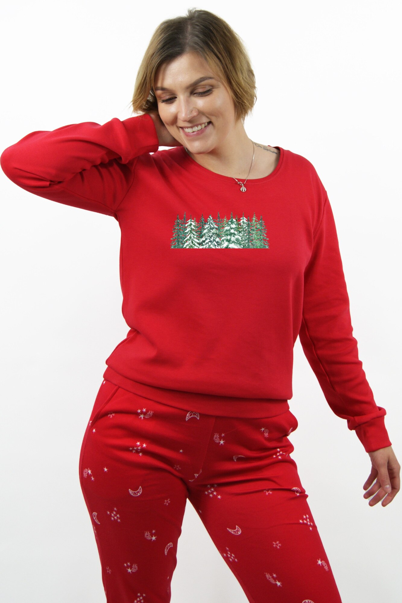 Pijama pentru femei personalizat cu imagine brazi de craciun, Bumbac ...