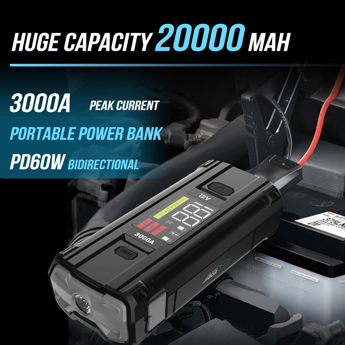 Starter Auto Portabil, Redresor Auto 3000A, Robot De Pornire 20000mah ...