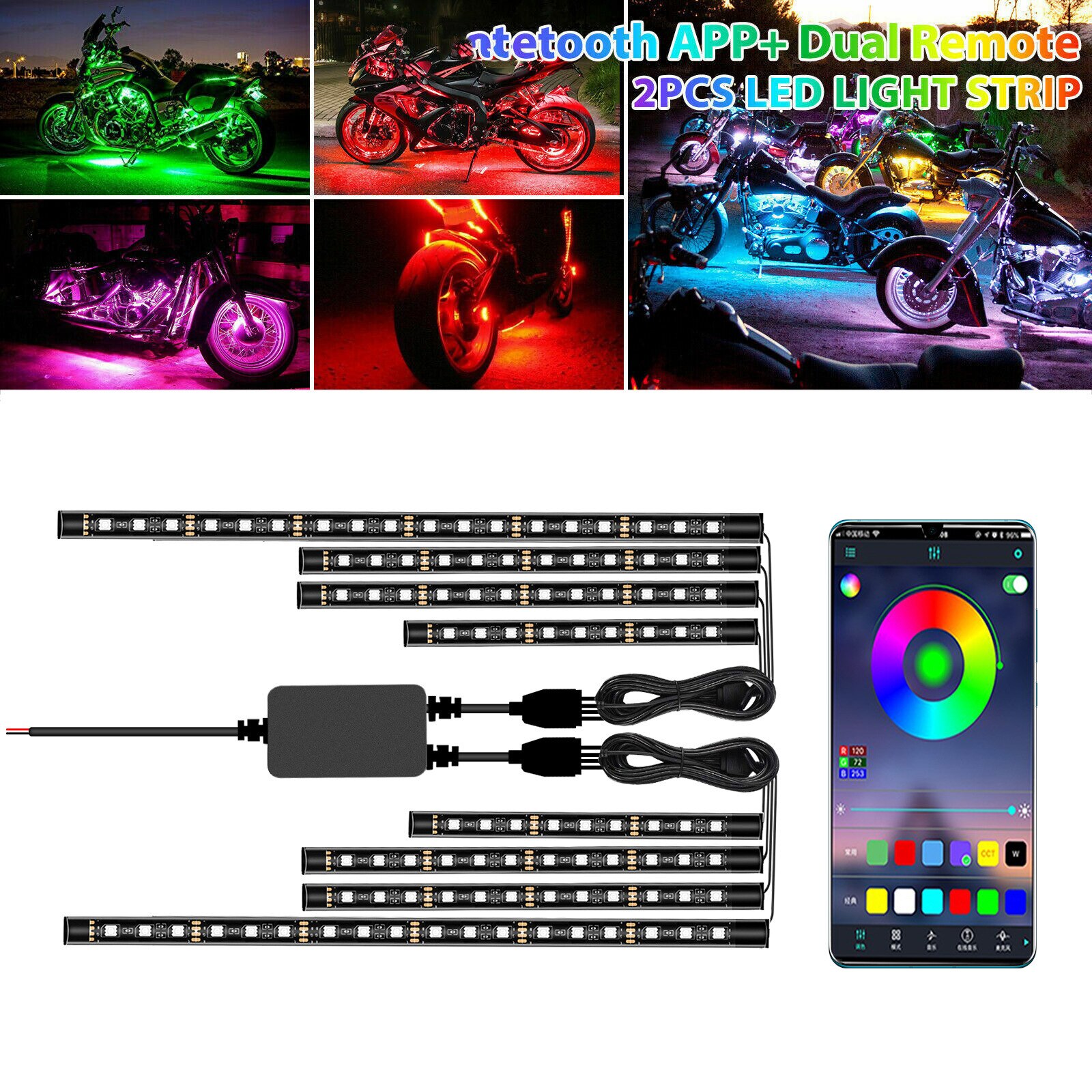 Set lumini pentru motocicleta, LED, RGB, 10m, Negru - eMAG.ro