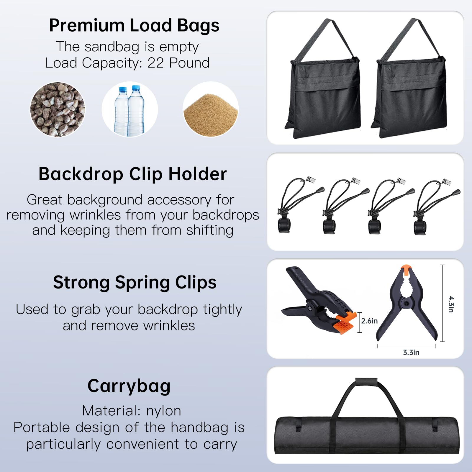 Комплект статив за фон за снимки, WALALLA, преносим/сгъваем, 2,6 x 3 м ...