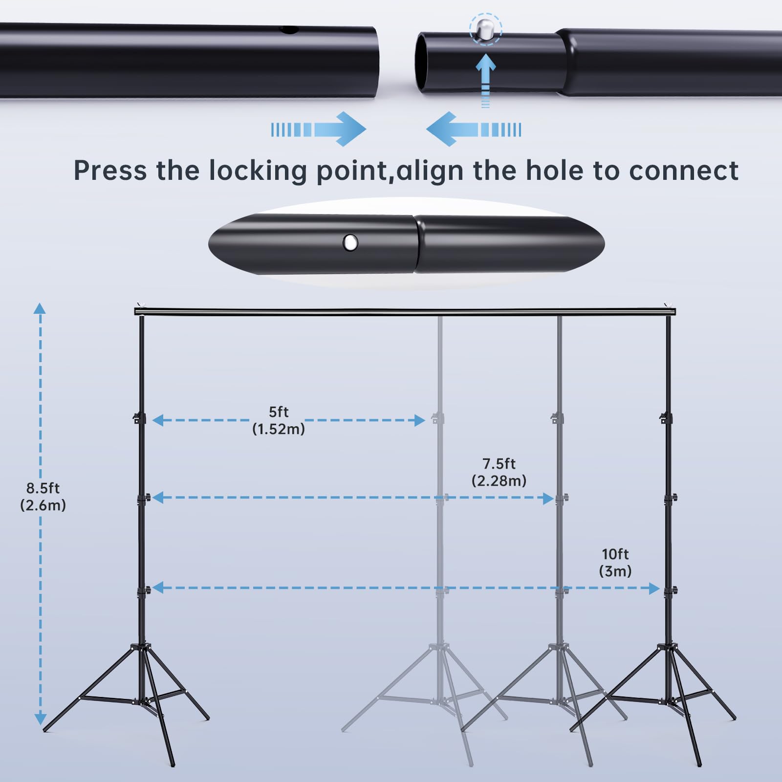 Комплект статив за фон за снимки, WALALLA, преносим/сгъваем, 2,6 x 3 м ...