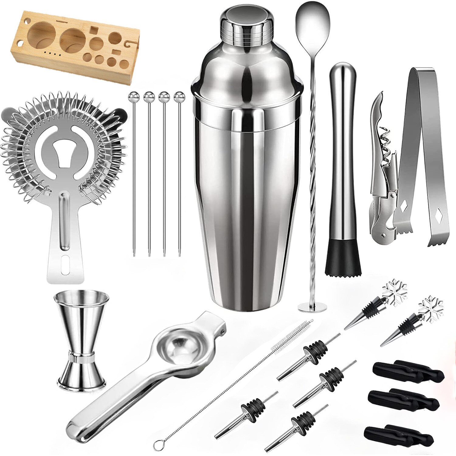 Kit de barman de 28 de piese pentru coctail shaker cu suport, Daladen ...