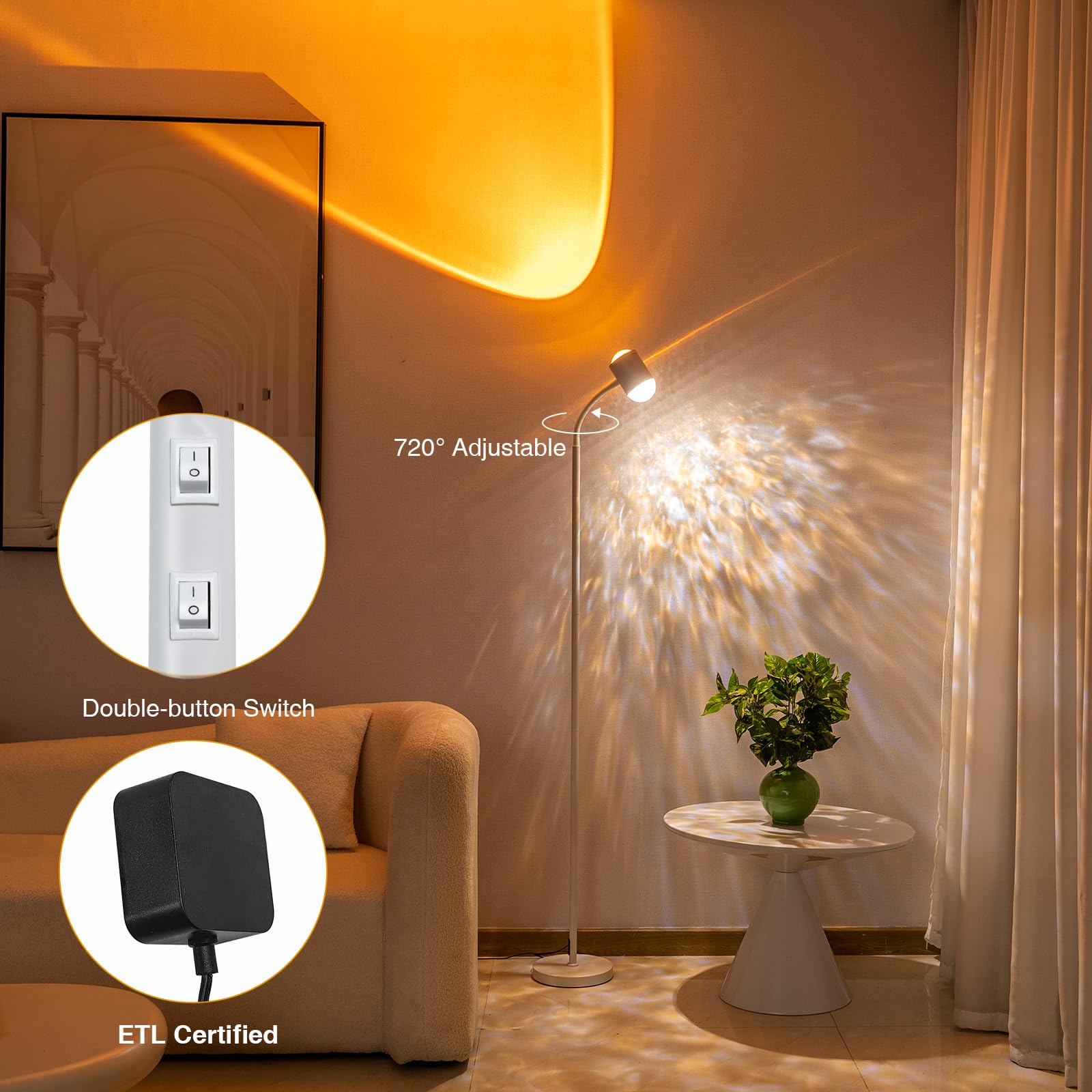 Proiector cu lampa de podea LED, iluminare dubla laterala, cu apus de ...