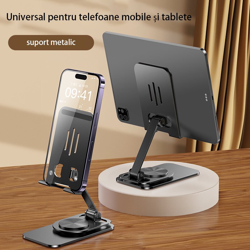 Suport pentru telefon/tableta, Aliaj metalic, Pliabil, Negru - eMAG.ro