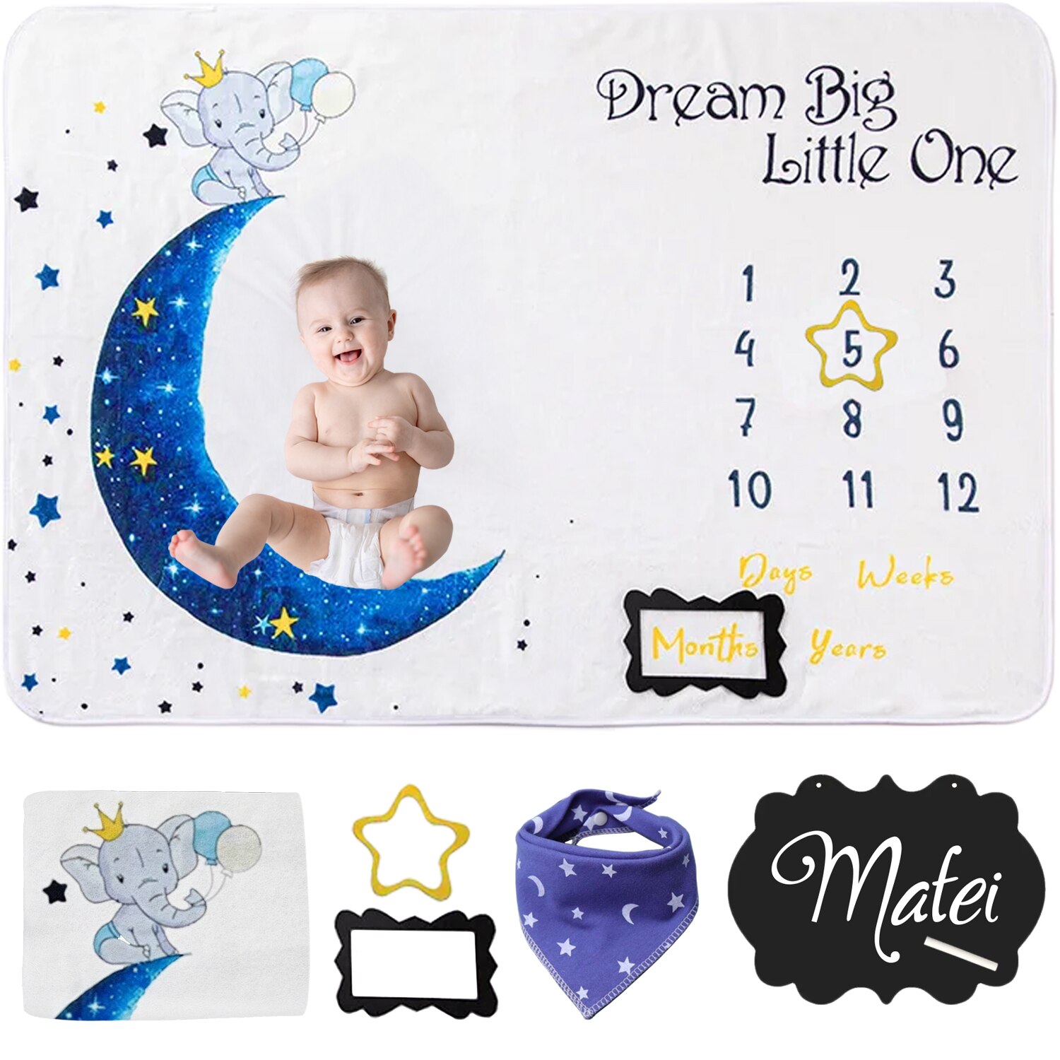 Patura Pufoasa Milestone Gavriet™ Pentru Aniversari Bebelusi, 100x150 ...