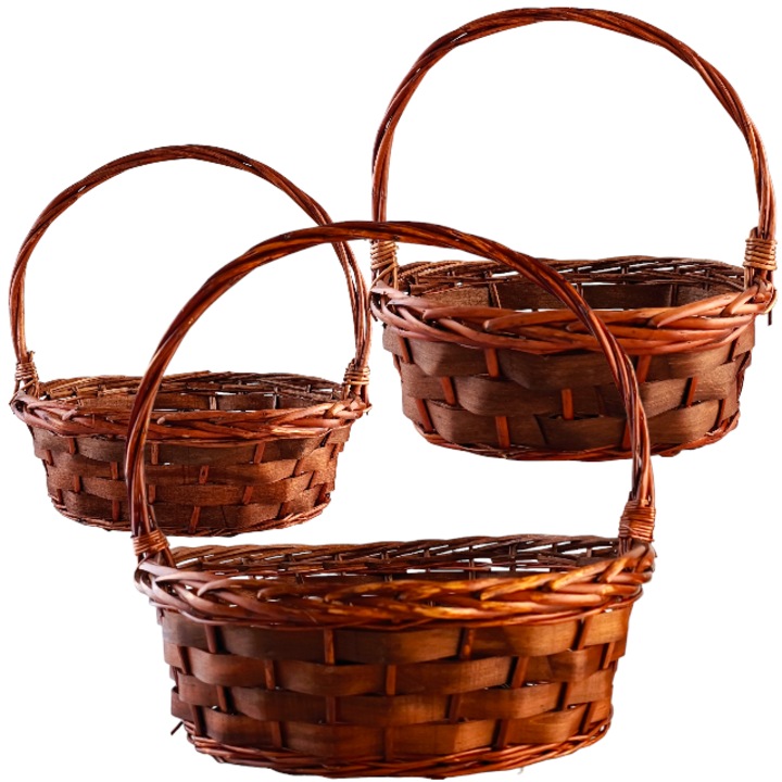 Cos de Rachita Oval cu Toarta, Set x3, Maro, Lucina, L:38 cm x 32 cm, M ...