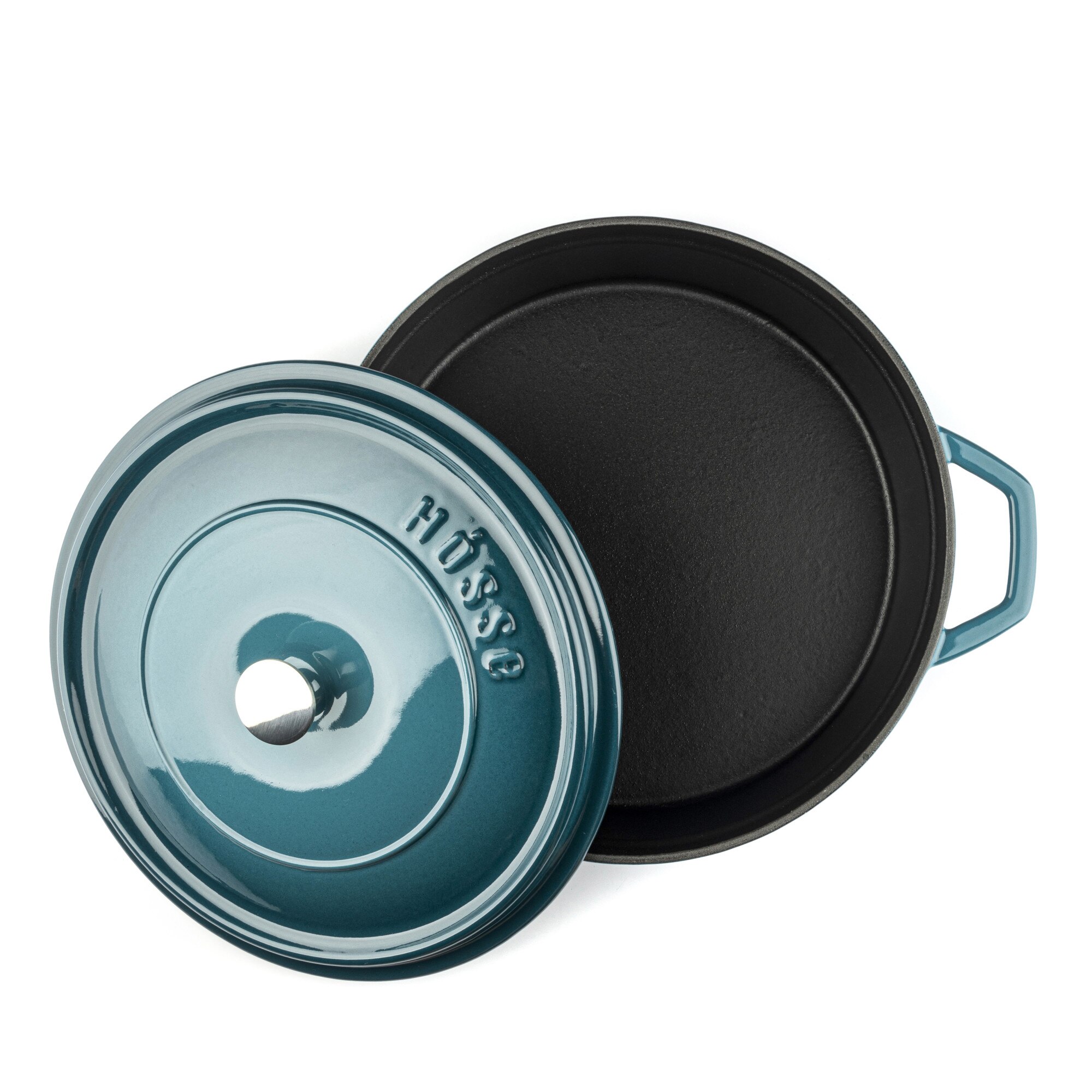 Oala fonta emailata, Hosse, cu capac, 28 cm, albastru - eMAG.ro