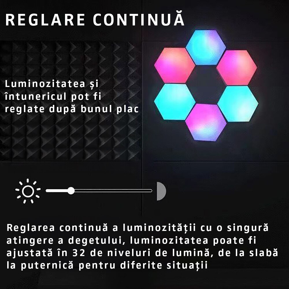 Kit Panouri Luminoase LED LuxeDenar®, 6 Modulare Inteligente, RGBIC, WI ...