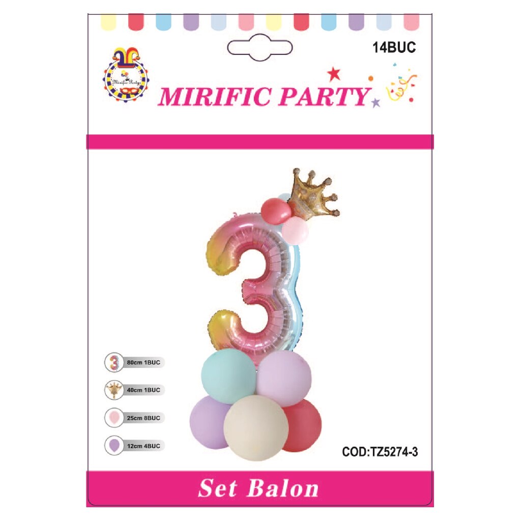 Set 14 baloane party, folie metalizata curcubeu, 80x40x25x15 cm, cifra ...