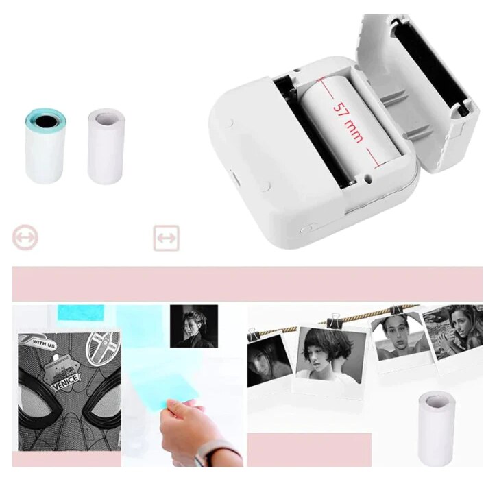 Mini imprimanta termica si 10 role hartie 57x25mm, Set carioci colorate ...
