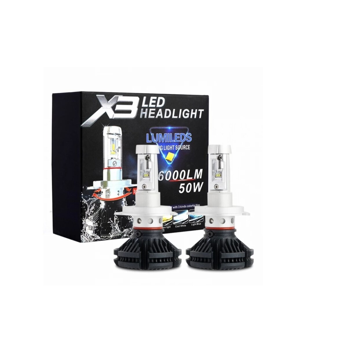 Set 2 becuri LED auto X3, 50W, 6000Lm, 6500k - H7 - eMAG.ro