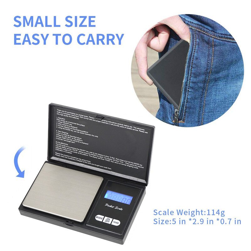 Цифрова джобна везна, JESWO, 1000g/0.1g, с LCD екран с подсветка, черна ...