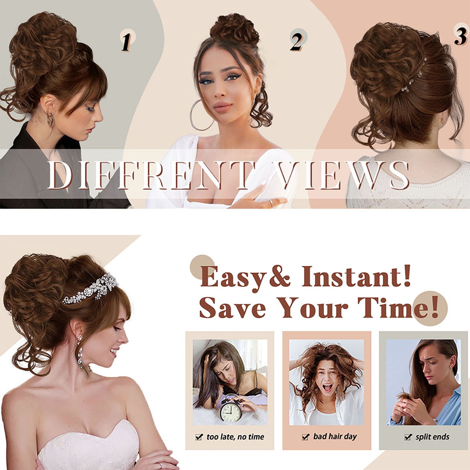 Peruca coc, par sintetic, extensie coc ondulat ondulat, prindere ...