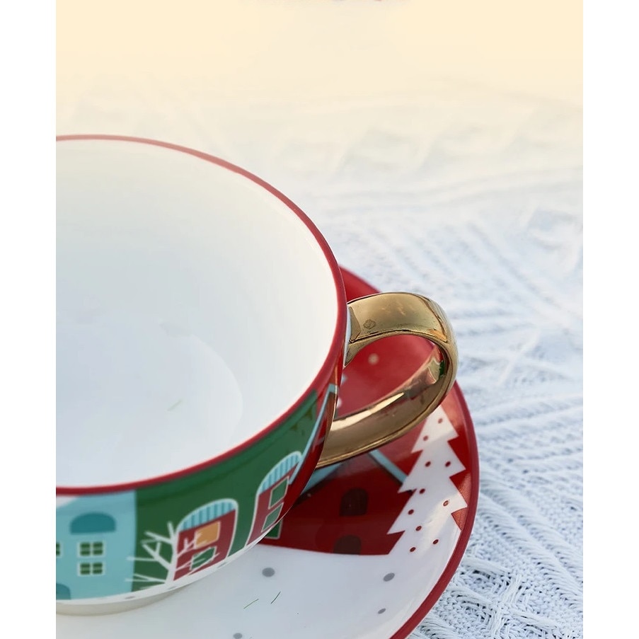 Set ceai, ceramic pentru Craciun, alcatuit din cana, farfurie, ceainic ...