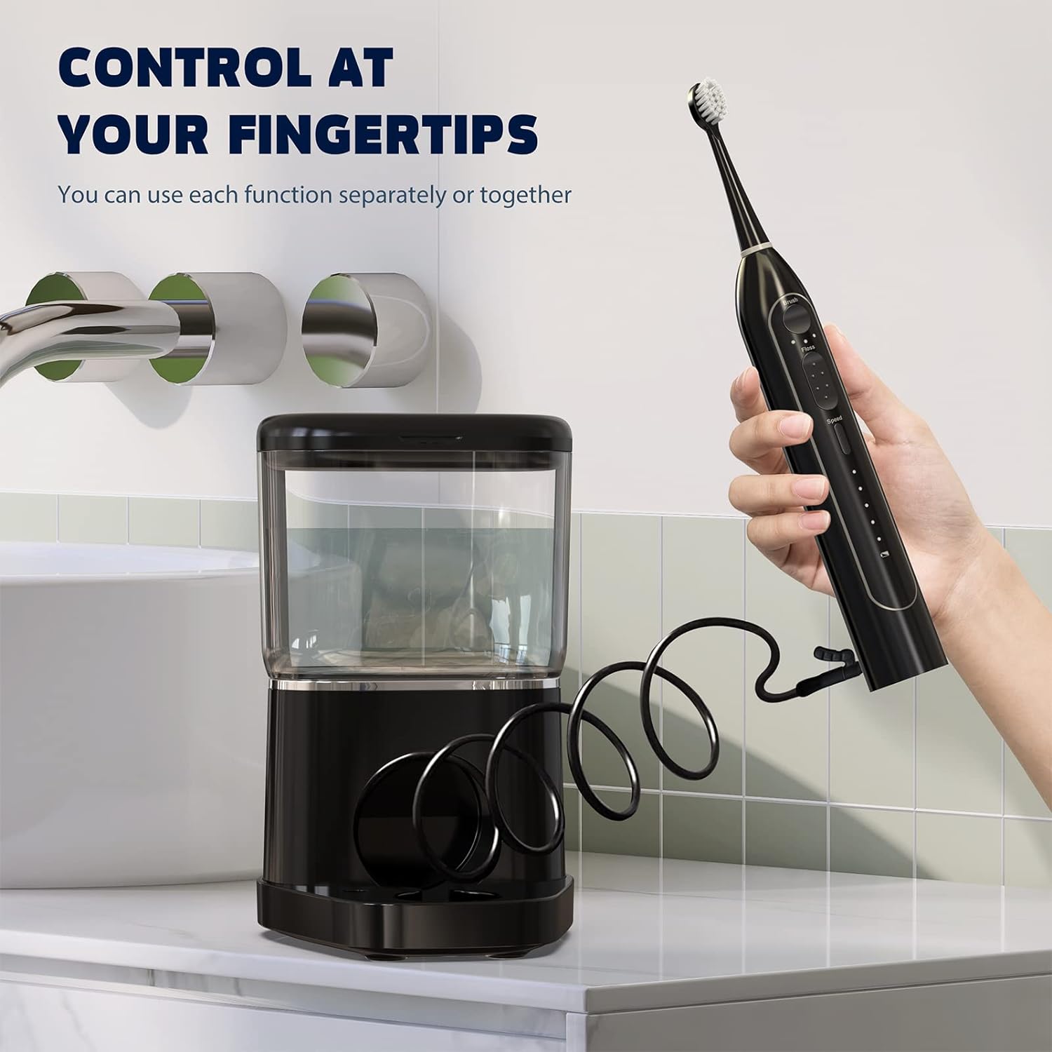 Irigator Bucal 2 in 1 MOSMAOO®, 2 capete interschimbabile, 3 viteze ...