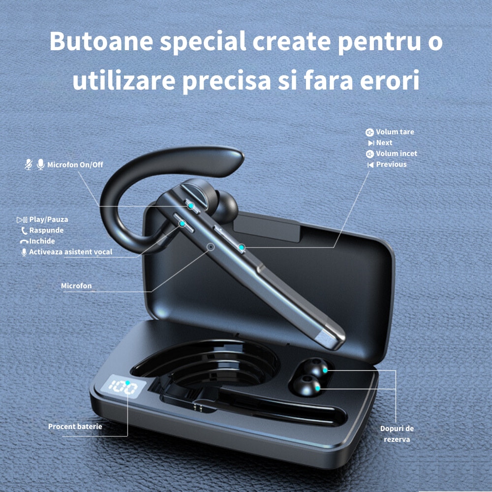 Casca Wireless, Profesionala, Bluetooth 5.1, Autonomie 10h, Standby 8 ...