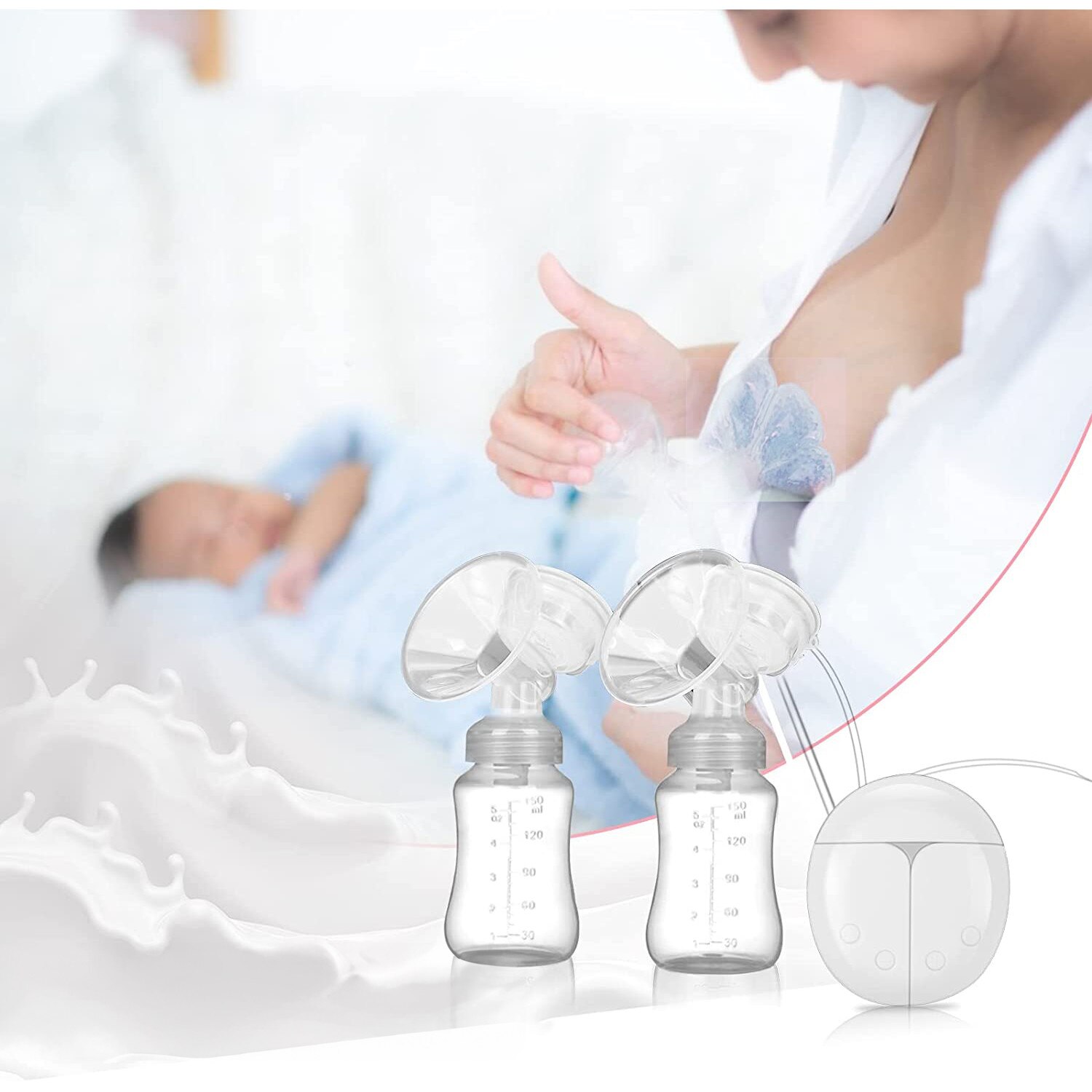 Pompa de san electrica dubla, BYONDSELF®, 2 Moduri si 9 nivele de viteza, Fara BPA, 150ML*2 ...