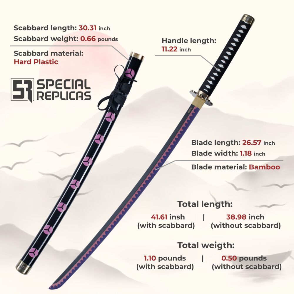 Sabie Katana, One Piece, Roronoa Zoro Shusui, Lemn, 105 cm, JT10511RD-2 ...