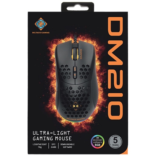 Mouse gaming cu fir DELTACO GAMING DM210, ultra-usor RGB, 6400 DPI ...