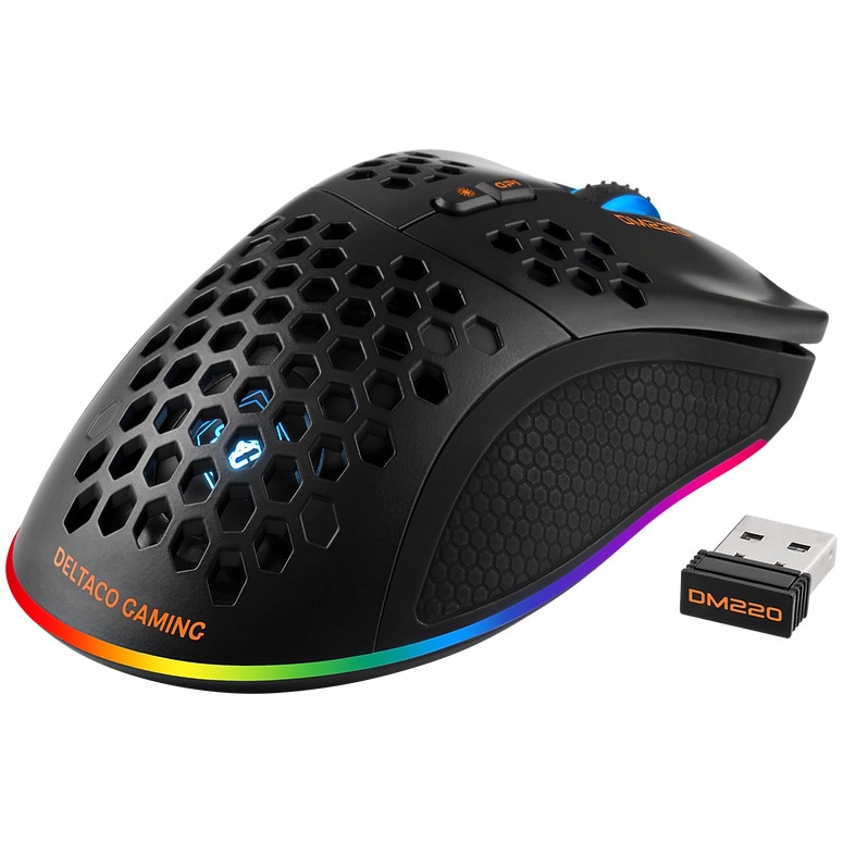 Mouse gaming wireless DELTACO GAMING DM220, ultra-usor 70g, RGB, 6400 ...