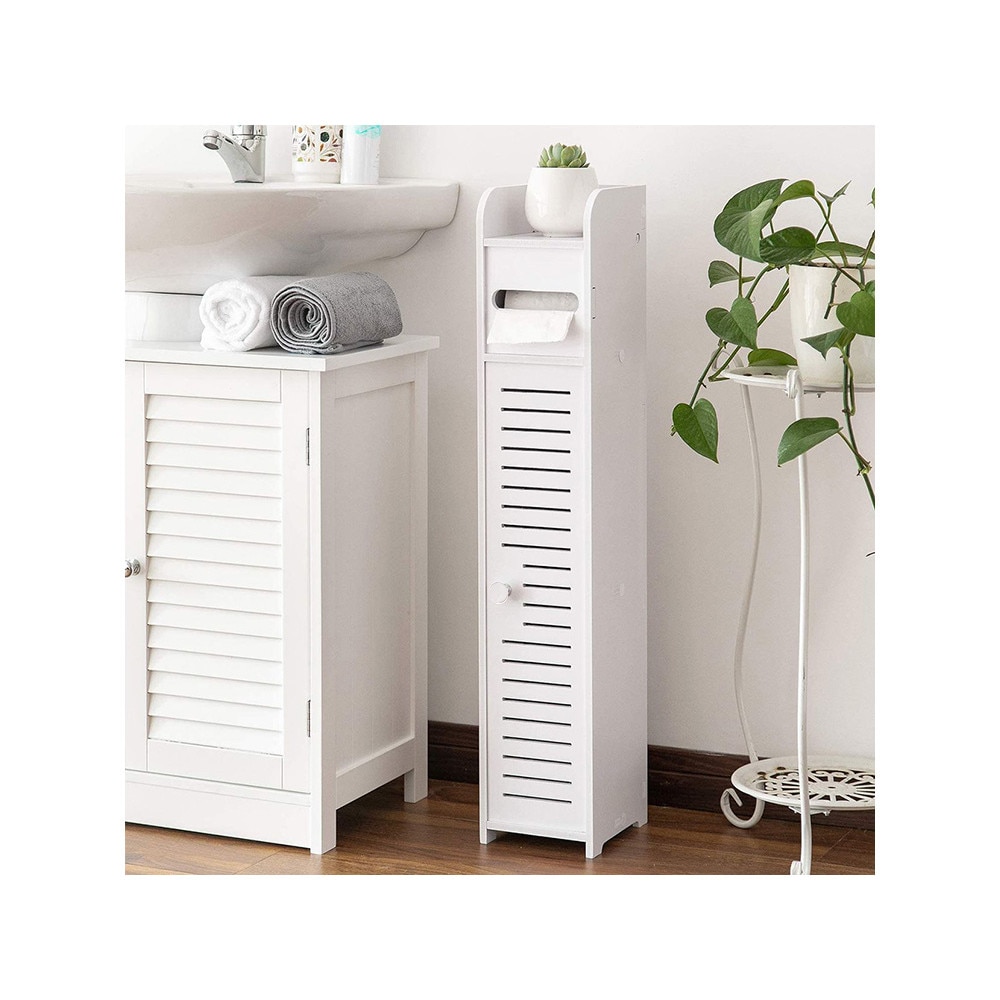 Dulap de baie ingust, din plastic si spuma presata, alb, cu spatiu ...