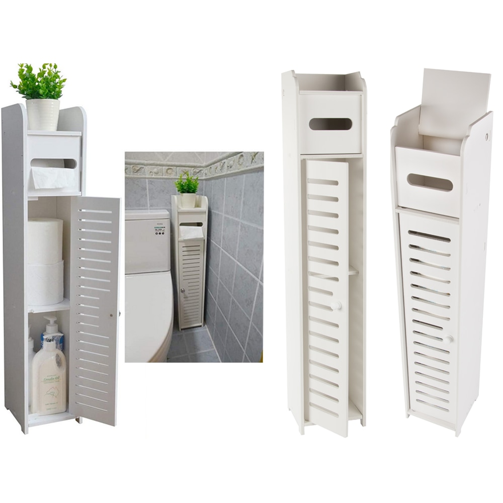 Dulap de baie ingust, din plastic si spuma presata, alb, cu spatiu ...