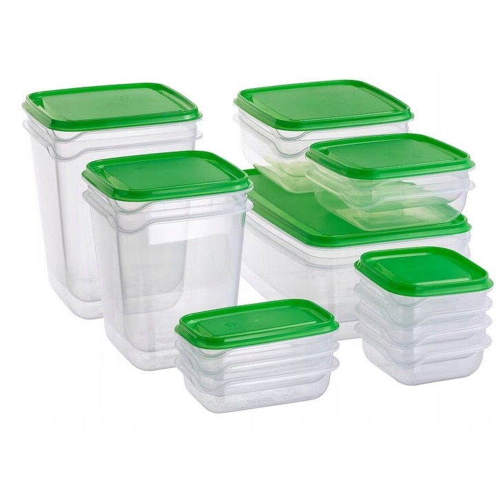 Recipiente pentru alimente, Plastic, Verde/Transparent, 17 buc - eMAG.ro