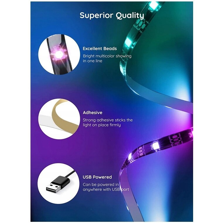 Banda LED, 2m, USB, Multicolor - eMAG.ro