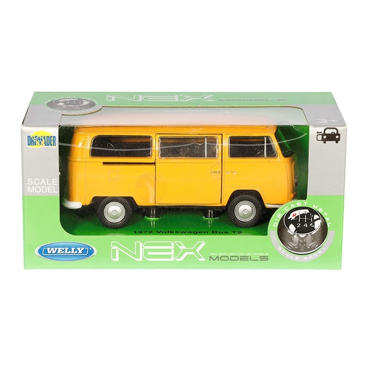 Masina de jucarie, Welly, 1972 VW T2, Metal, Multicolor - eMAG.ro