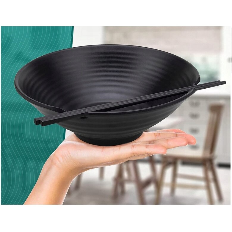 Set 4 boluri ramen si accesorii, Melamina, 1100ml, Negru - eMAG.ro