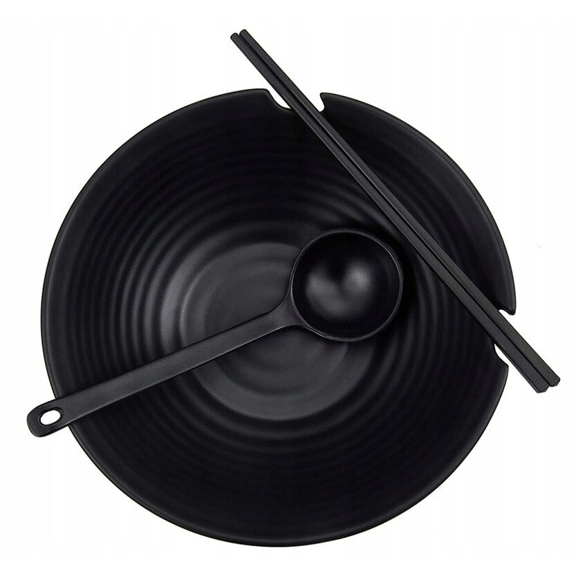 Set 4 boluri ramen si accesorii, Melamina, 1100ml, Negru - eMAG.ro