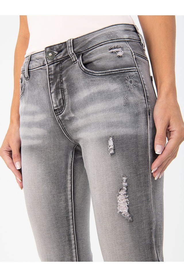 Blugi Desigual Barcelona Stars, skinny, Gri, 26 - eMAG.ro