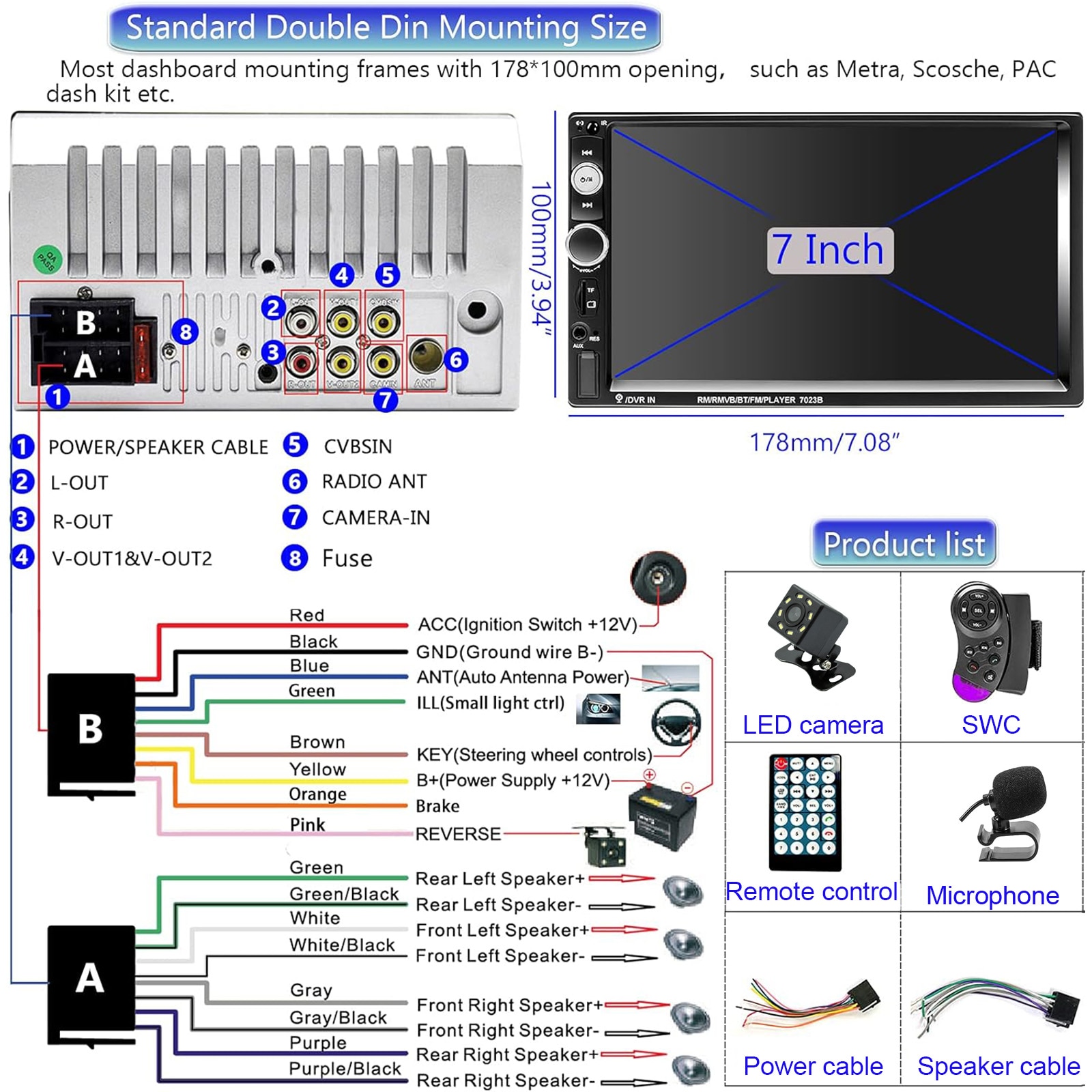 MP5 player, NUODEWELL, 7023B, 2Din, cu telecomanda, camera de marsarier ...