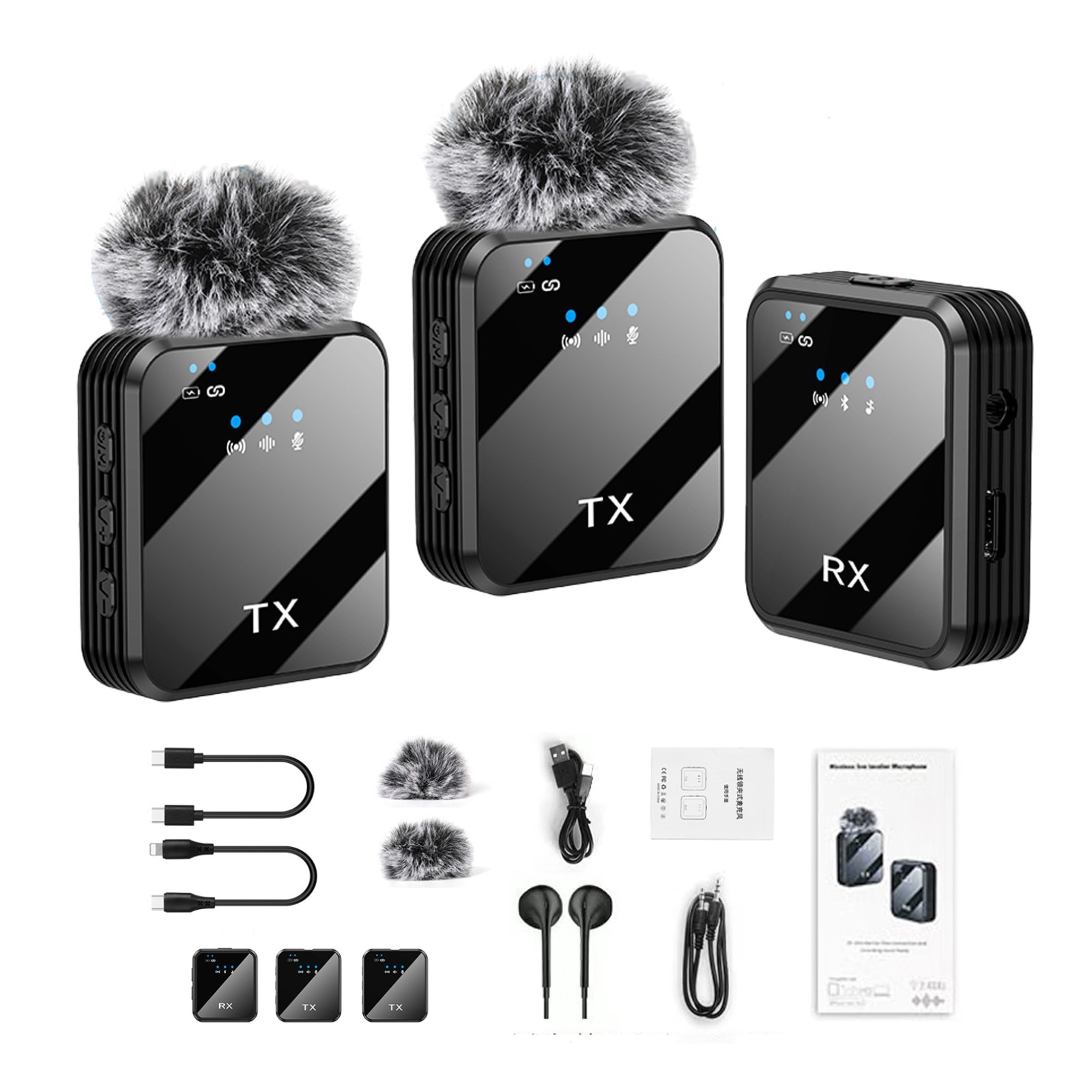 Универсален безжичен петличен микрофон от три части, WALALLA, HD LED ...