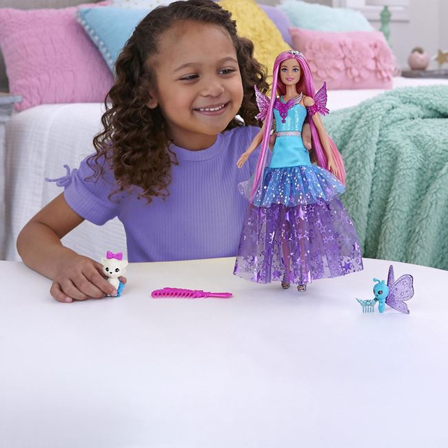 Papusa Barbie printesa Malibu, cu par lung roz si rochie spectaculoasa ...