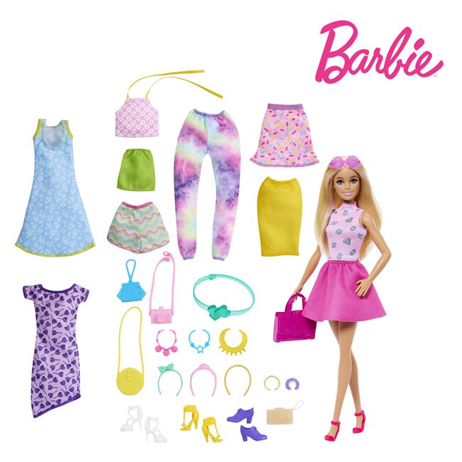 Set papusa Barbie cu accesorii si haine de lux, incaltaminte si genti ...