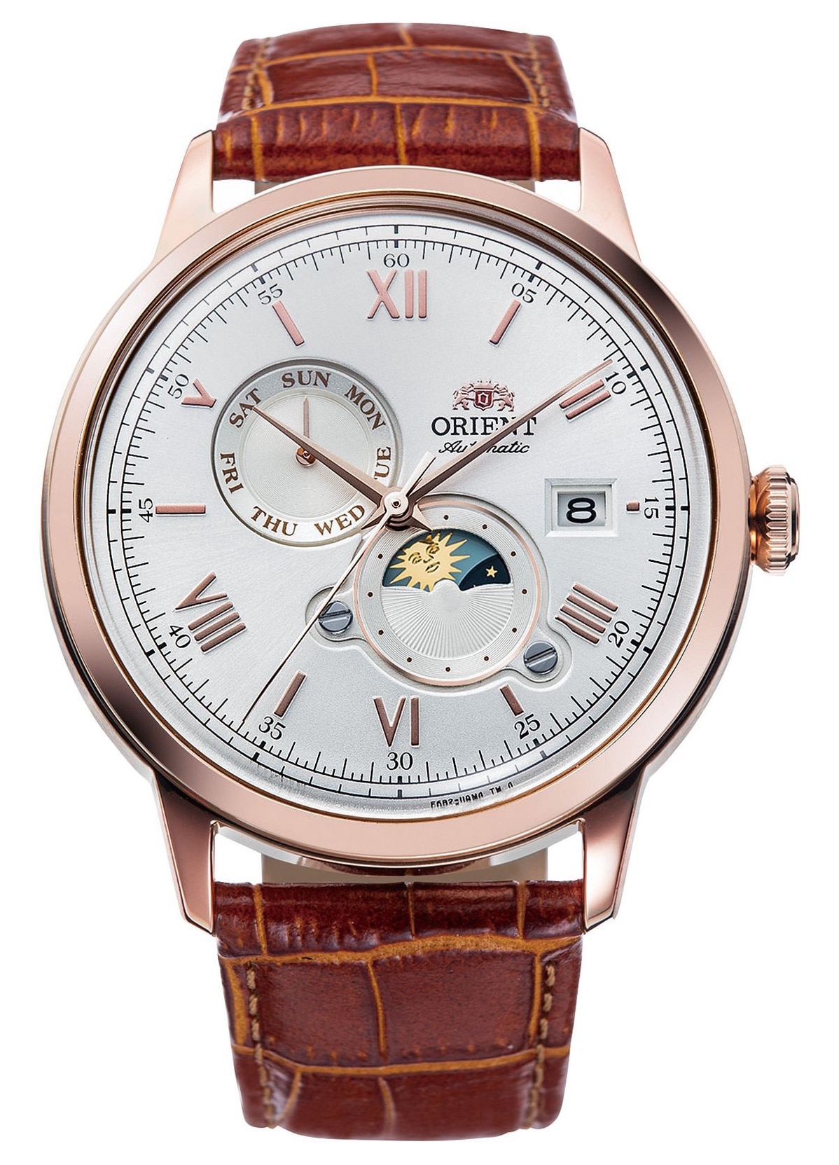 Ceas Orient Automatic pentru barbati, Auriu roz/Maro - eMAG.ro