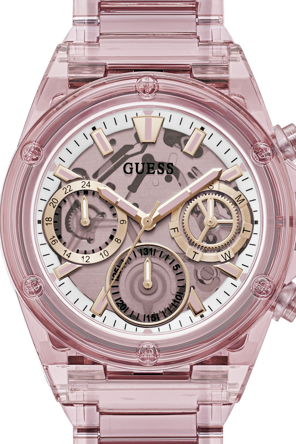 Guess, Ceas analog cu aspect transparent, Roz pastel - eMAG.ro