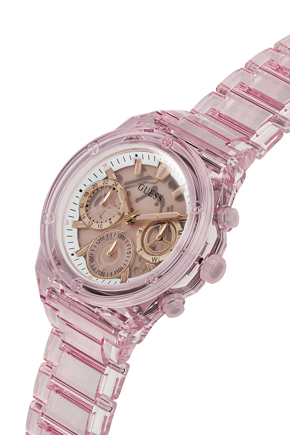 Guess, Ceas analog cu aspect transparent, Roz pastel - eMAG.ro