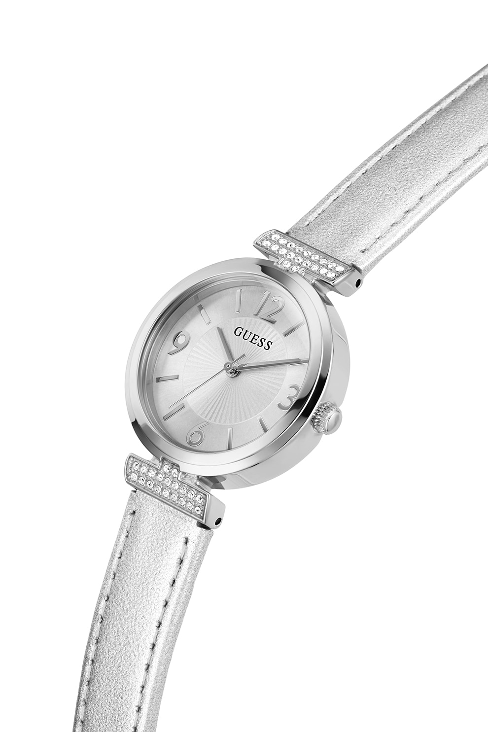 Guess, Ceas quartz cu o curea din piele, Argintiu - eMAG.ro