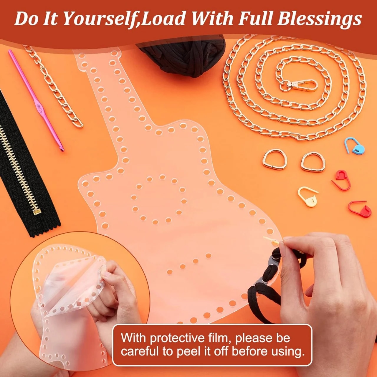 Kit de tricotat in forma de chitara Wadorn, acril/metal/bumbac, negru ...