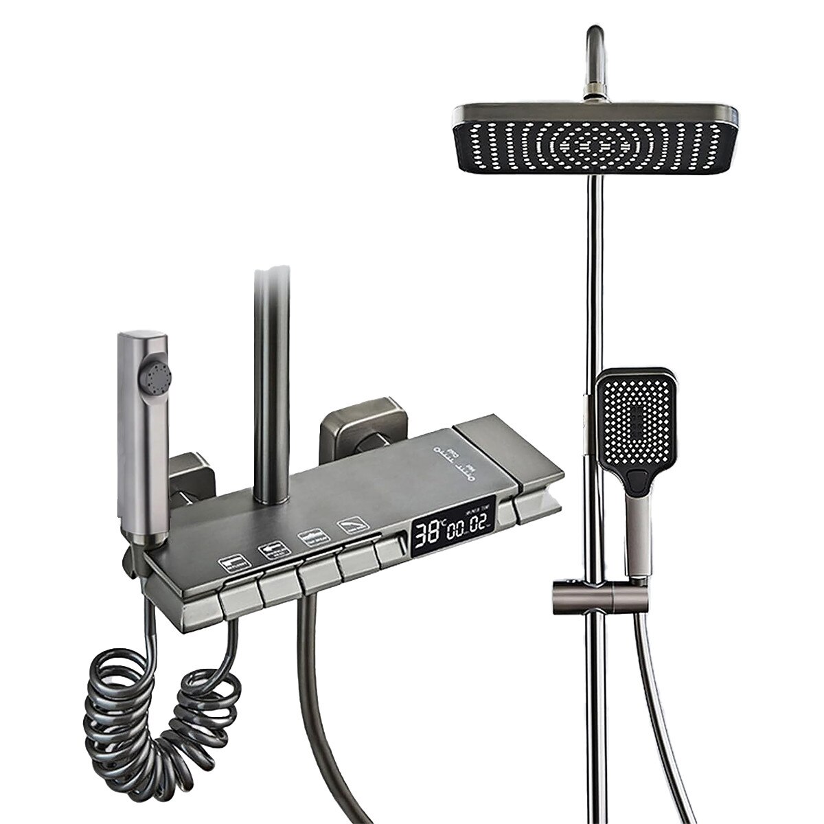 Set de dus cu para dreptunghiulara, afisaj digital, montare perete, 4 ...